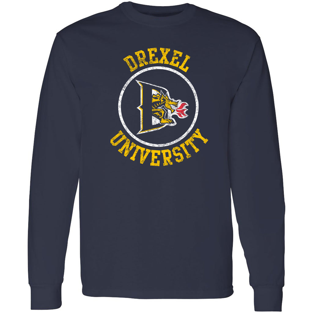 Drexel University Dragons Distressed Circle Logo Long Sleeve - Navy ...