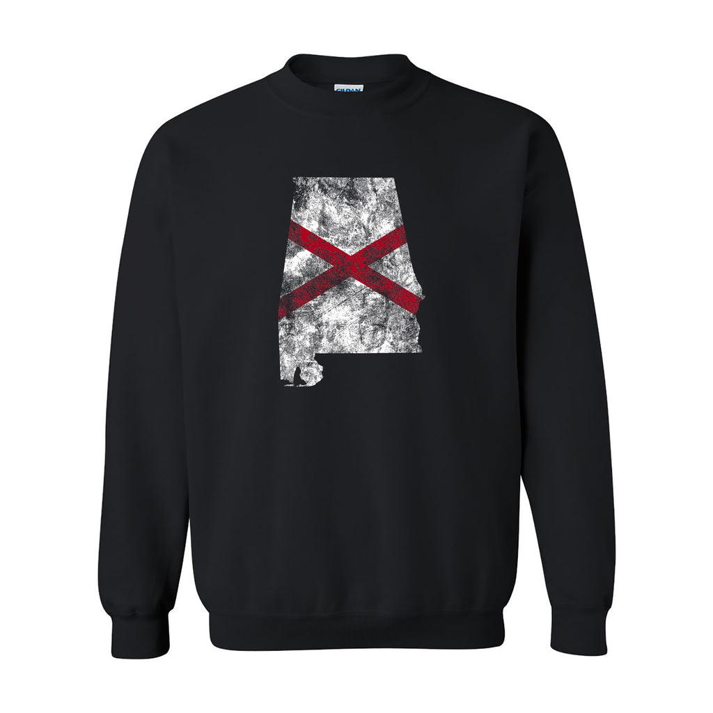 Alabama Distressed State Flag Outline Crewneck Sweatshirt - Black ...