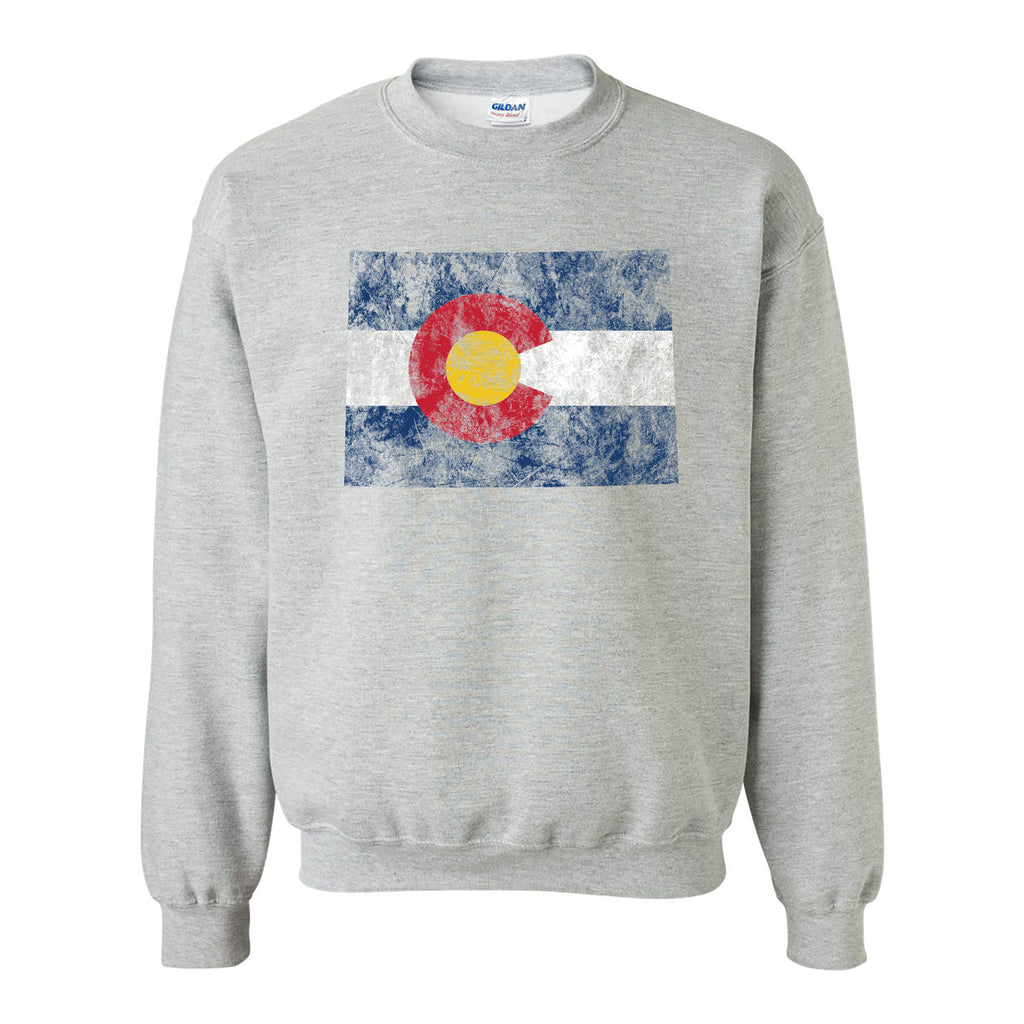 Colorado Distressed State Flag Outline Crewneck Sweatshirt - Sport Gre ...
