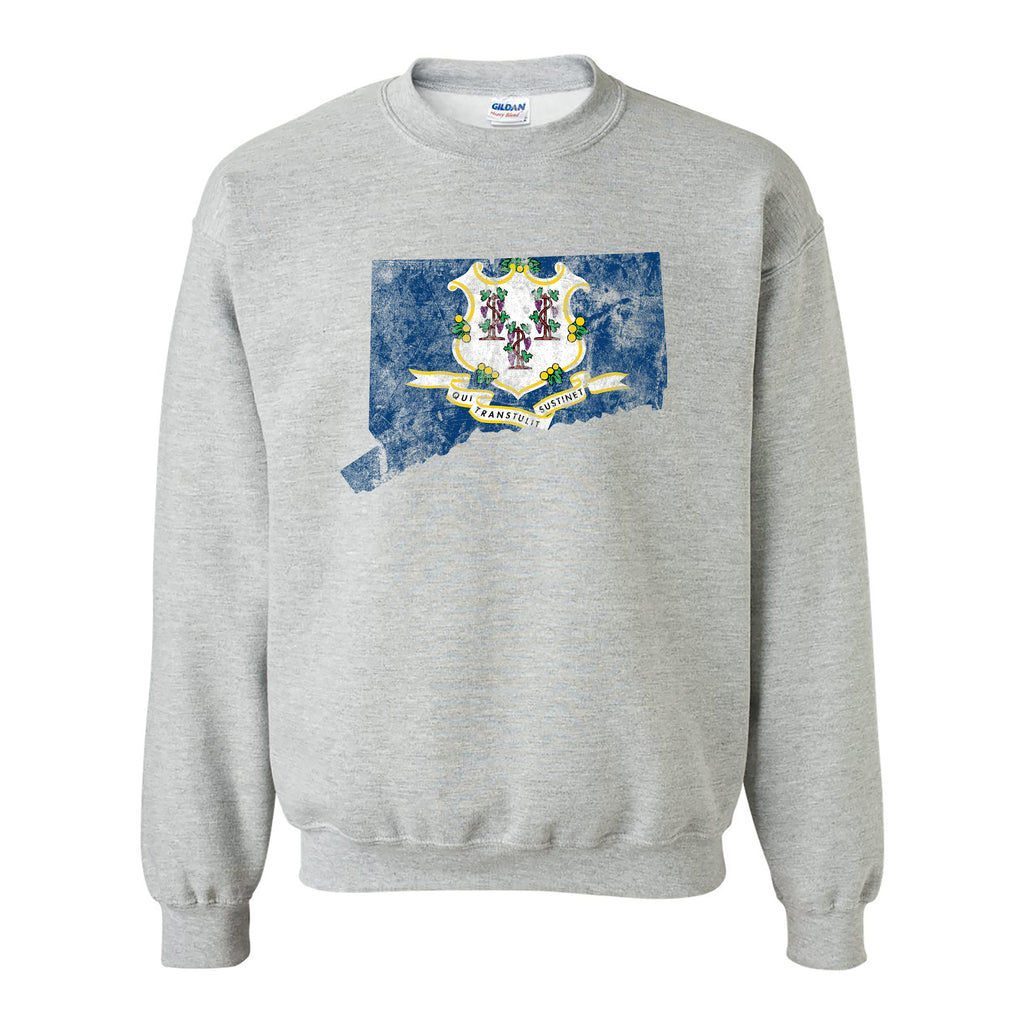 Connecticut Distressed State Flag Outline Crewneck Sweatshirt - Sport ...