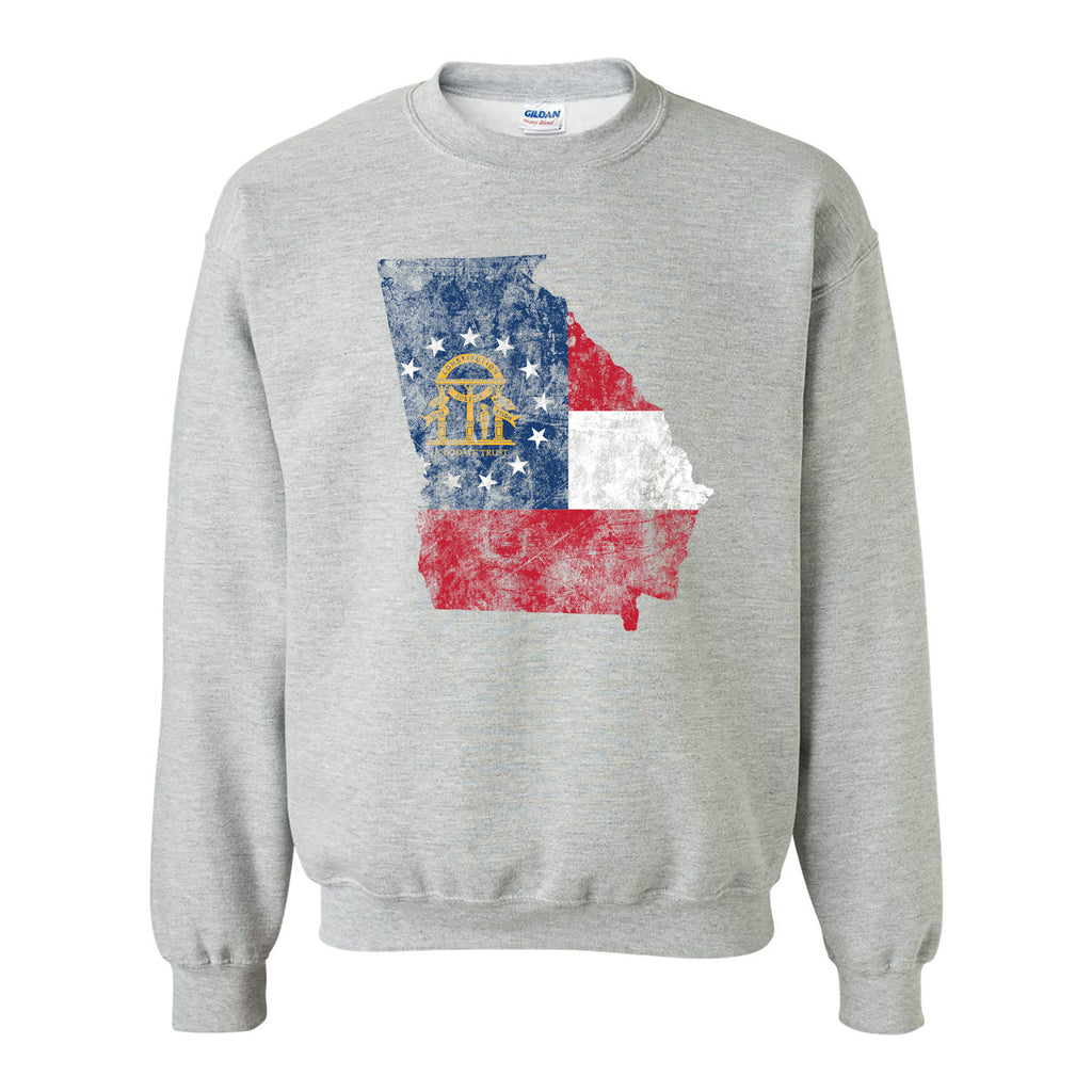 Georgia Distressed State Flag Outline Crewneck Sweatshirt - Sport Grey ...
