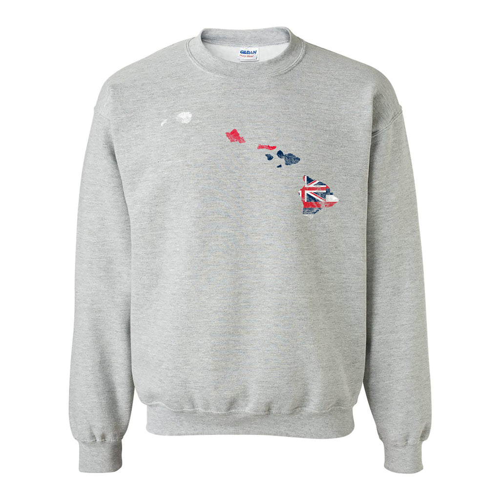 Hawaii Distressed State Flag Outline Crewneck Sweatshirt - Sport Grey ...
