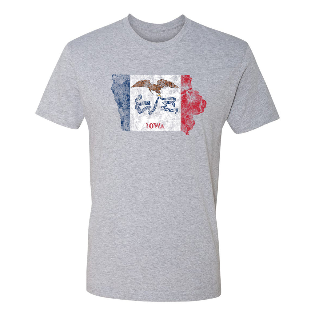 Iowa Distressed State Flag Outline NLA T-Shirt - Heather Grey ...