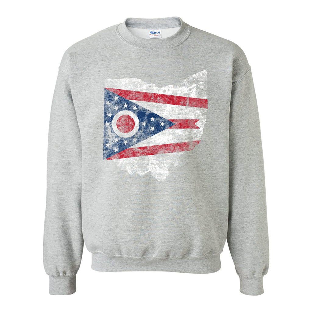 Ohio Distressed State Flag Outline Crewneck Sweatshirt - Sport Grey ...