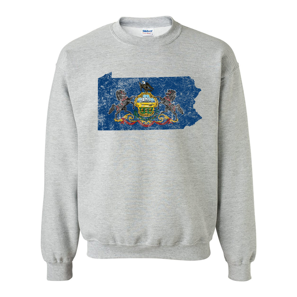 Pennsylvania Distressed State Flag Outline Crewneck Sweatshirt - Sport ...