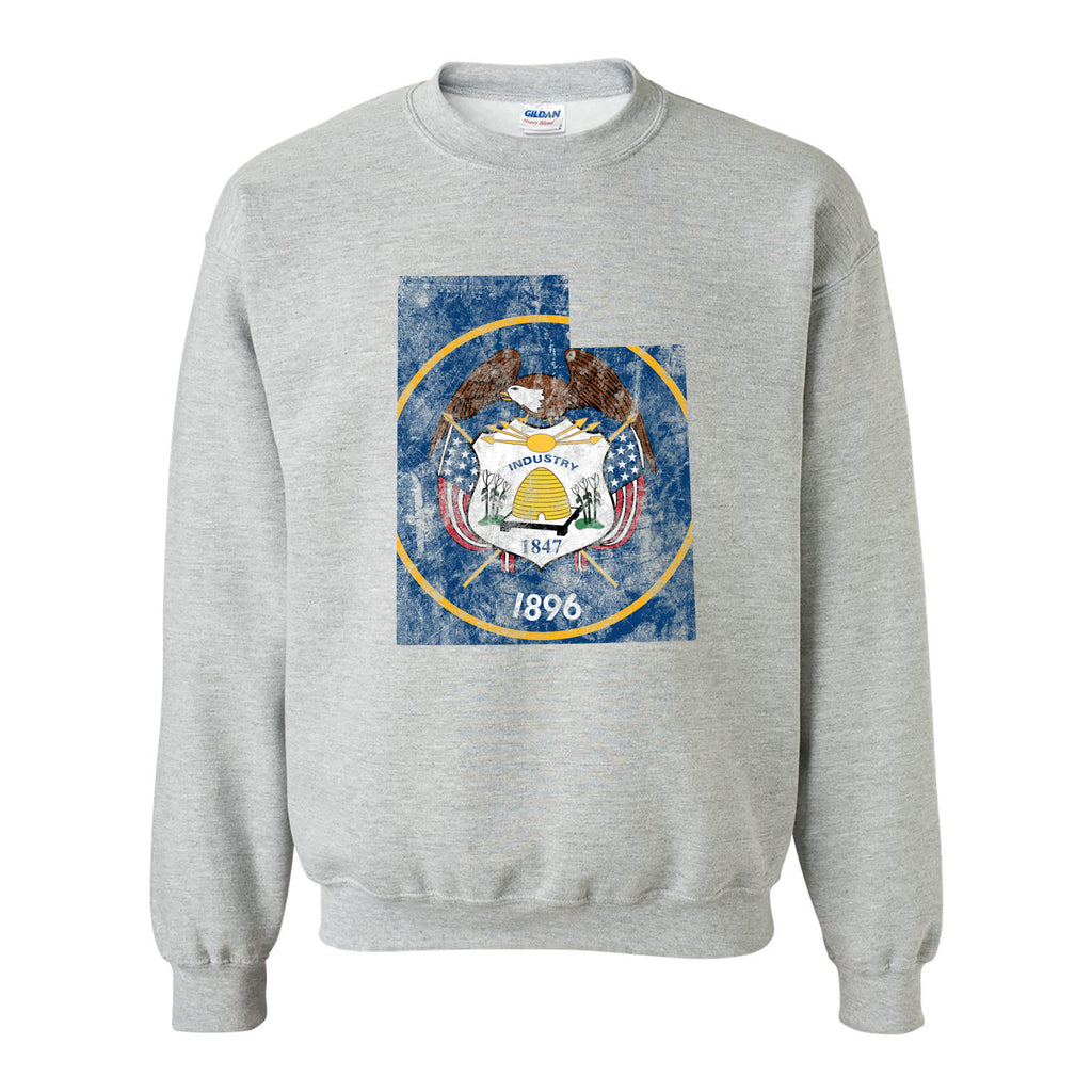 Utah Distressed State Flag Outline Crewneck Sweatshirt - Sport Grey ...