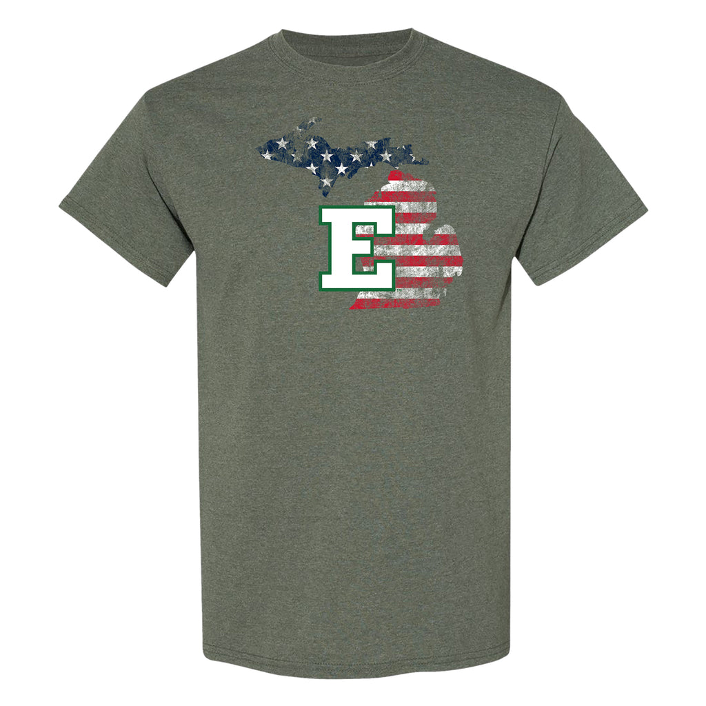 Eastern Michigan Patriotic State Silhouette T-Shirt - Heather Military ...