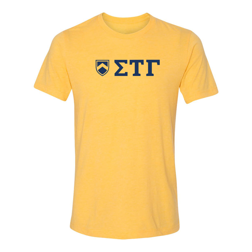 Sigma Tau Gamma Greek Letter Block Triblend T-Shirt - Yellow Gold ...