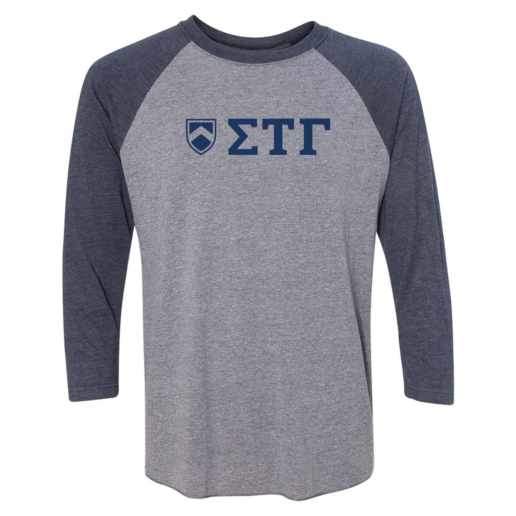 Sigma Tau Gamma Greek Letter Block Raglan - Premium Heather/Navy ...