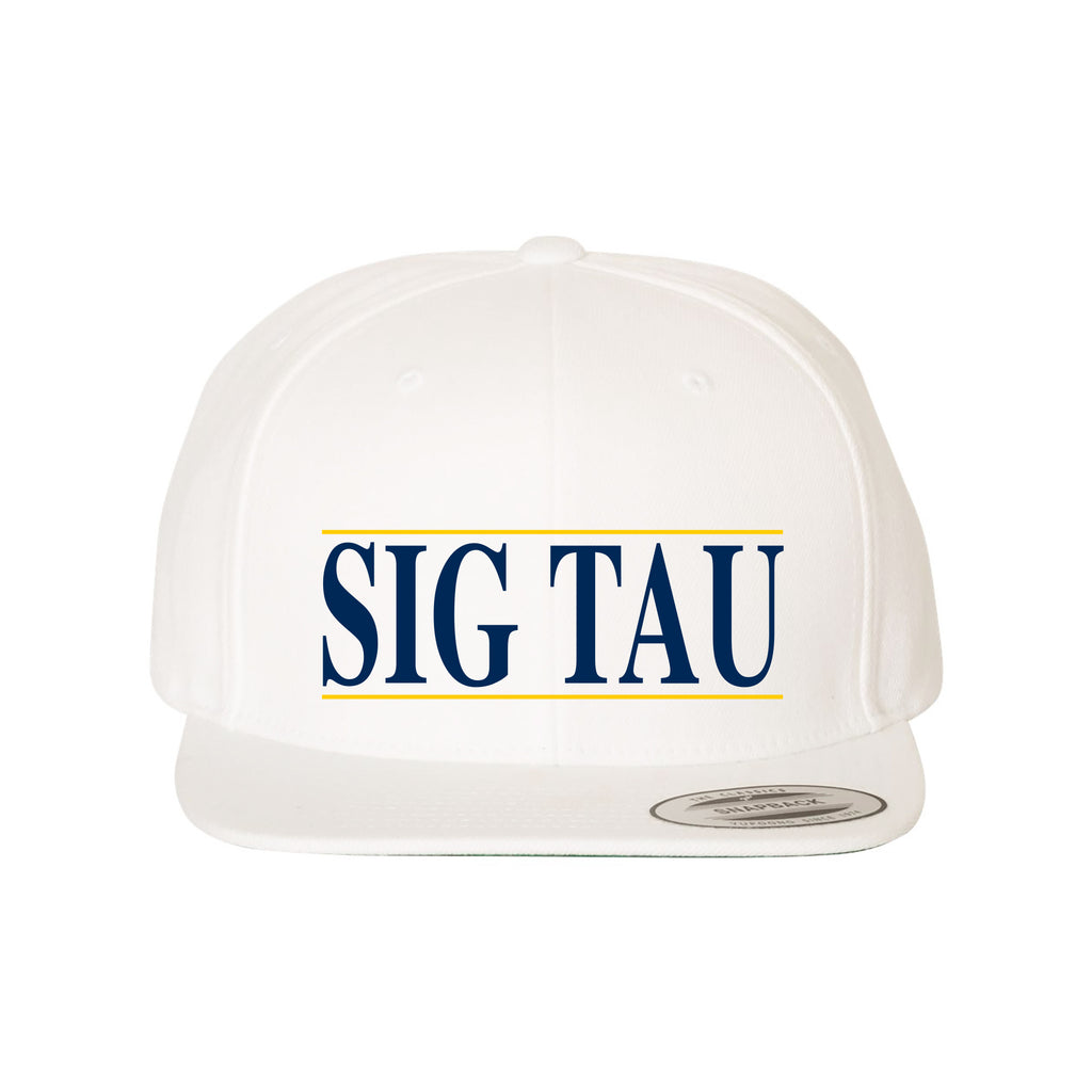 Sigma Tau Gamma Greek Headline Flatbill Snapback Hat - White ...