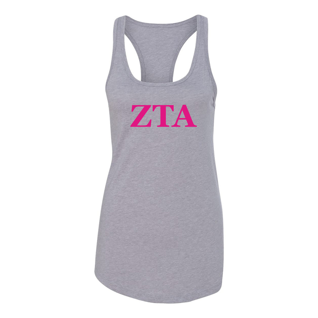 Zeta Tau Alpha Greek Letter Block Racerback Tank - Heather Grey ...