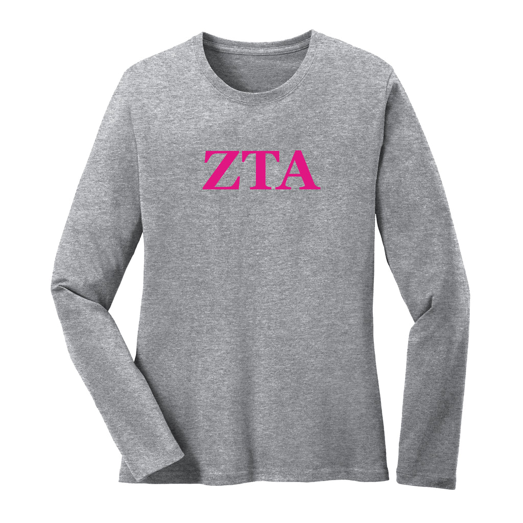 Zeta Tau Alpha Greek Letter Block Womens Long Sleeve - Athletic Heathe ...