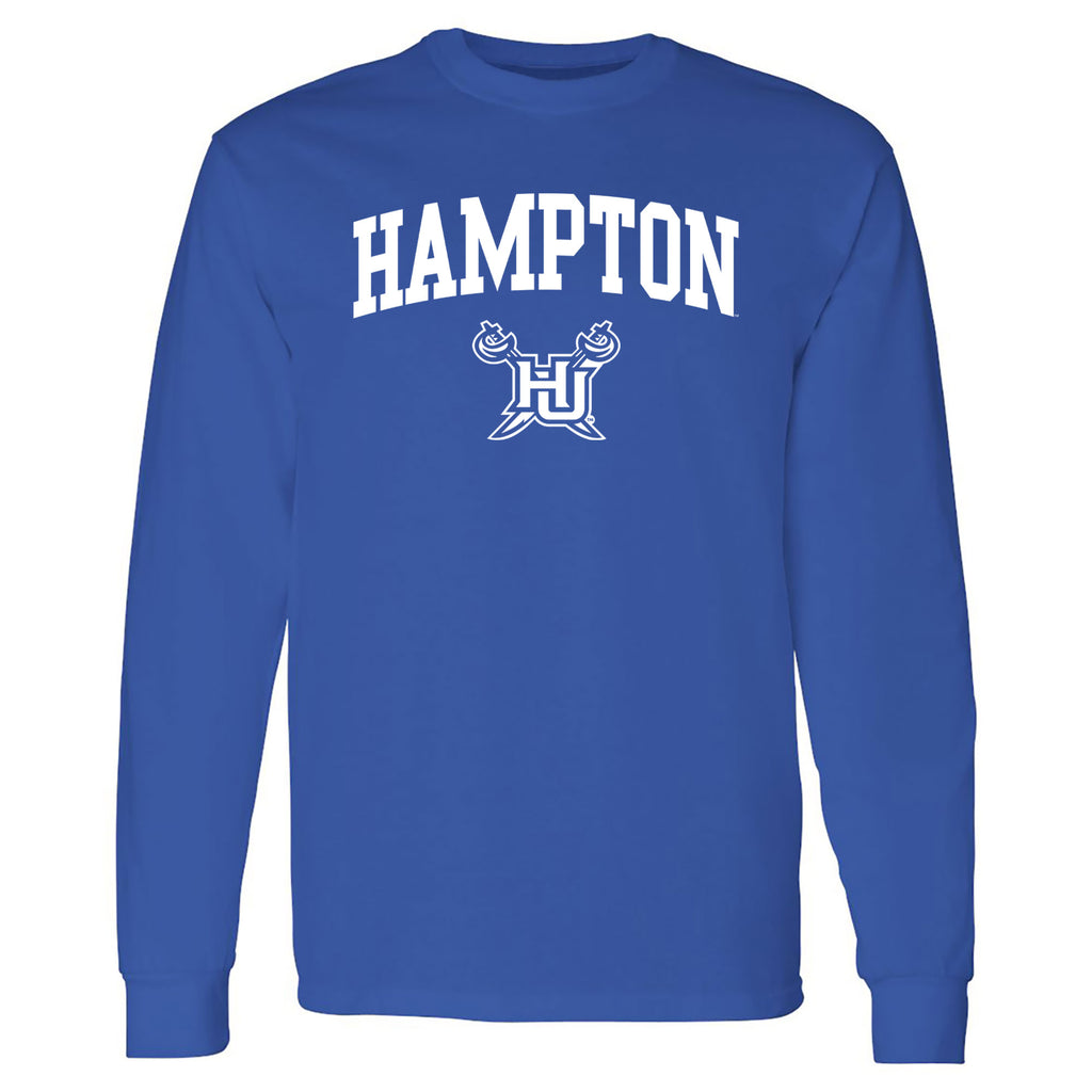Hampton University Pirates Arch Logo Long Sleeve T-Shirt - Royal ...