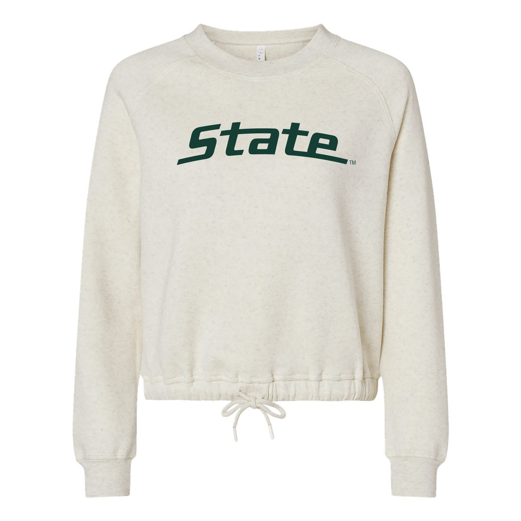 MSU State Wordmark Womens Cinched Boxy Crew - Natural Heather ...