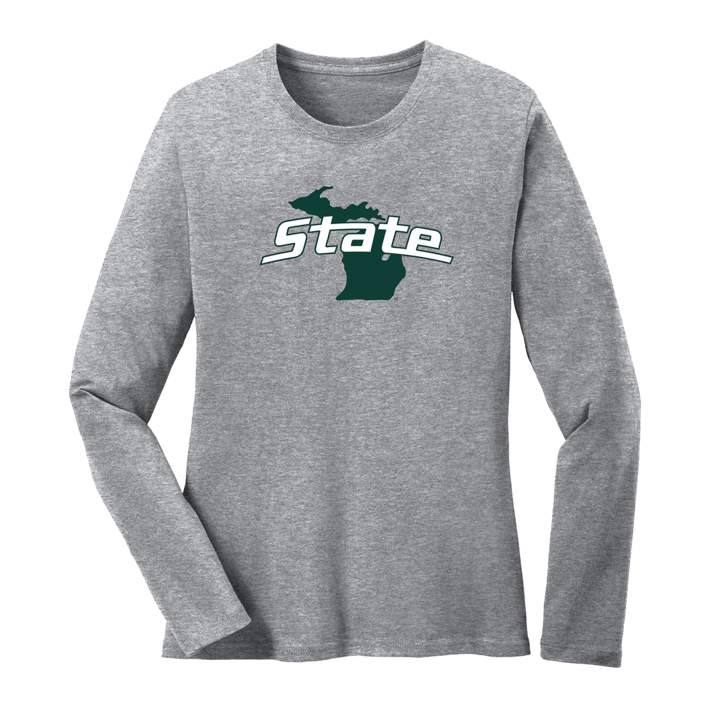 MSU State Outline Logo Womens Long Sleeve - Athletic Heather ...