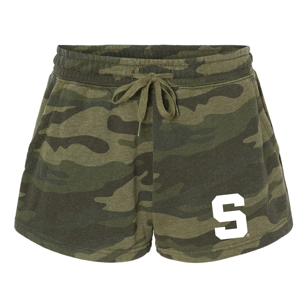 MSU Block S EMB Womens Wave Wash Sweatshorts - Forest Camo ...