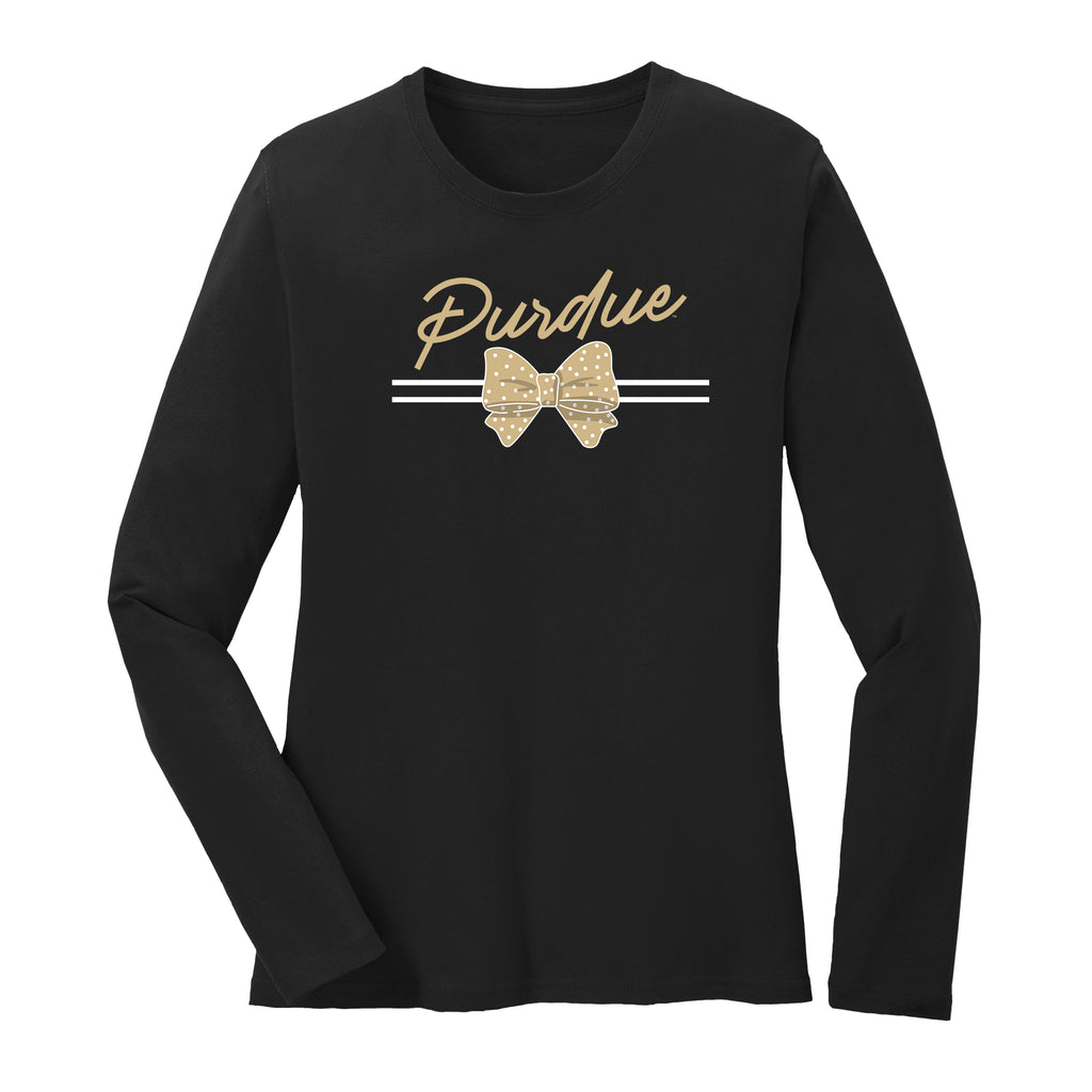 Purdue Bow Script Womens Long Sleeve - Black – Underground Printing