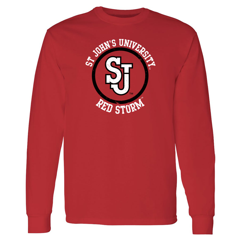 St John's University Red Storm Distressed Circle Logo Long Sleeve T-Sh ...