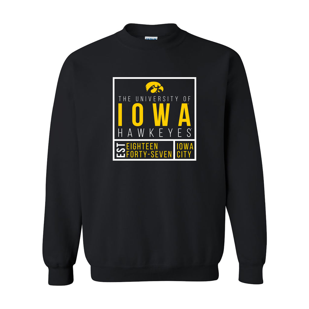 Iowa Box Label Crewneck - Black – Underground Printing