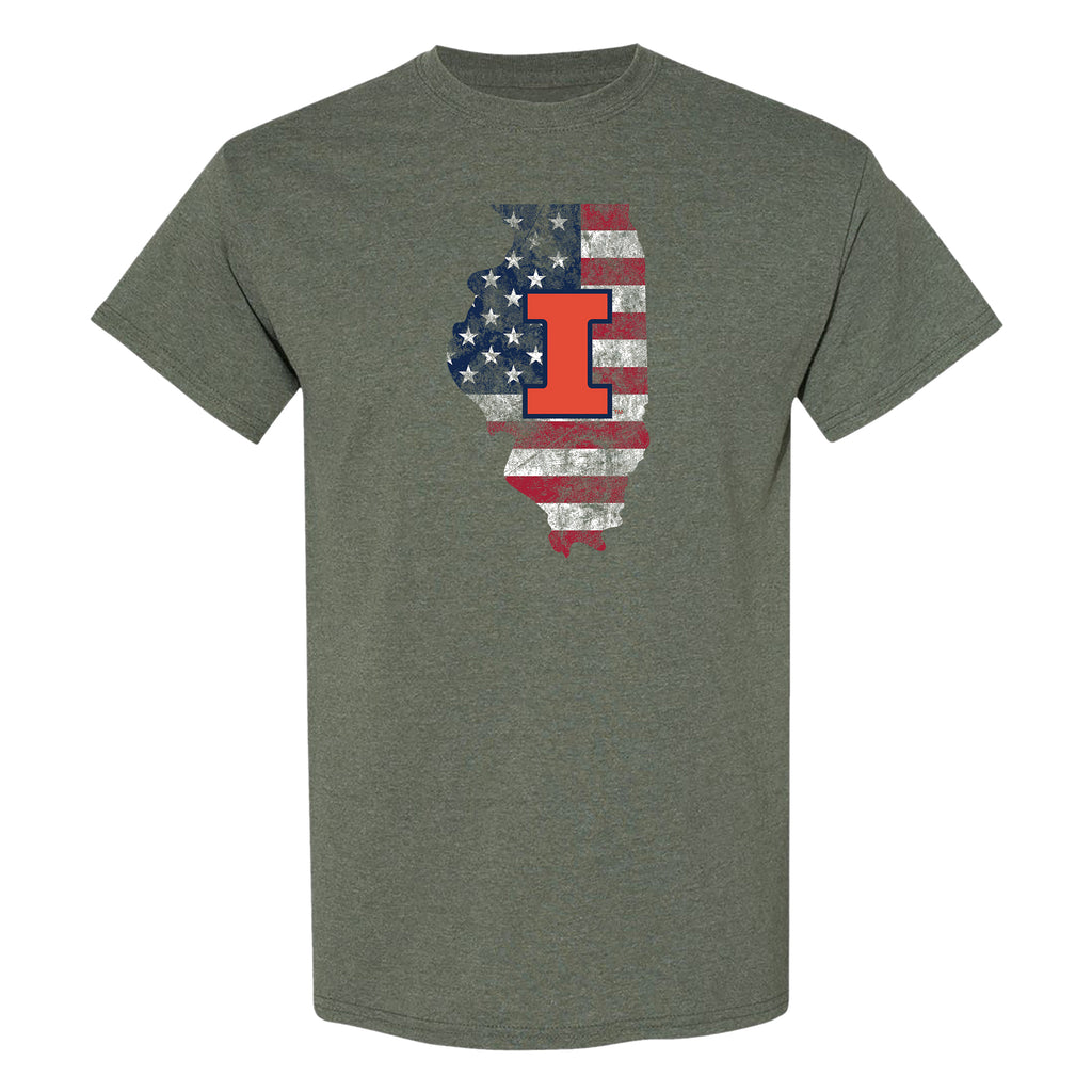 Illinois Patriotic State Silhouette T-Shirt - Heather Military ...