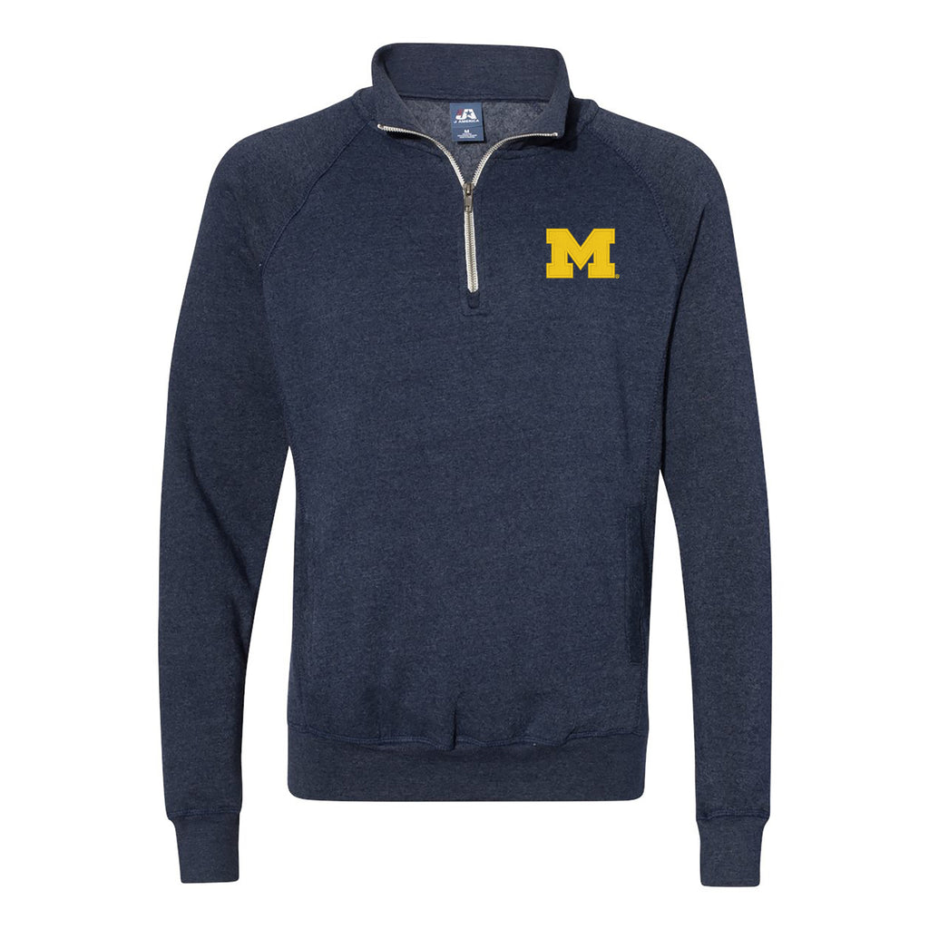 Michigan Block M EMB JA Triblend 1/4-Zip Sweatshirt - True Navy Trible ...