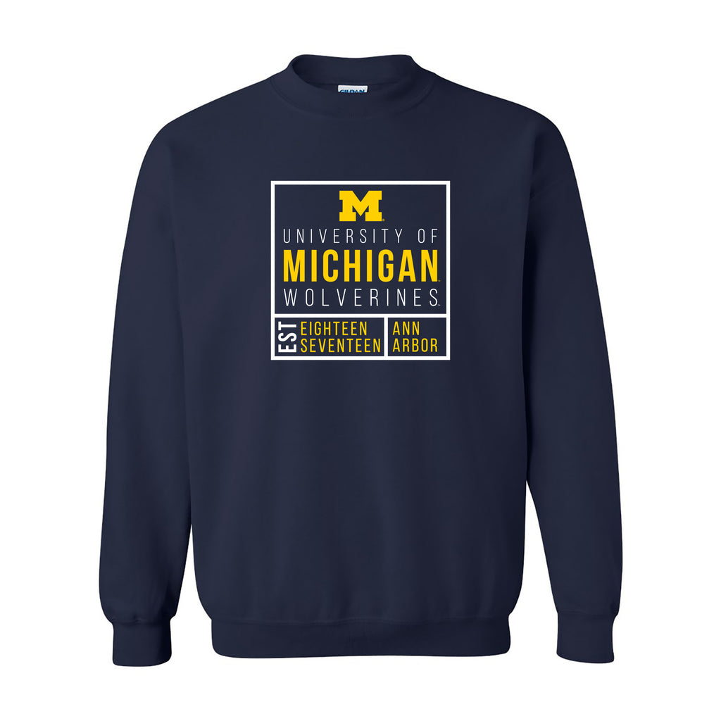 Michigan Box Label Crewneck - Navy – Underground Printing