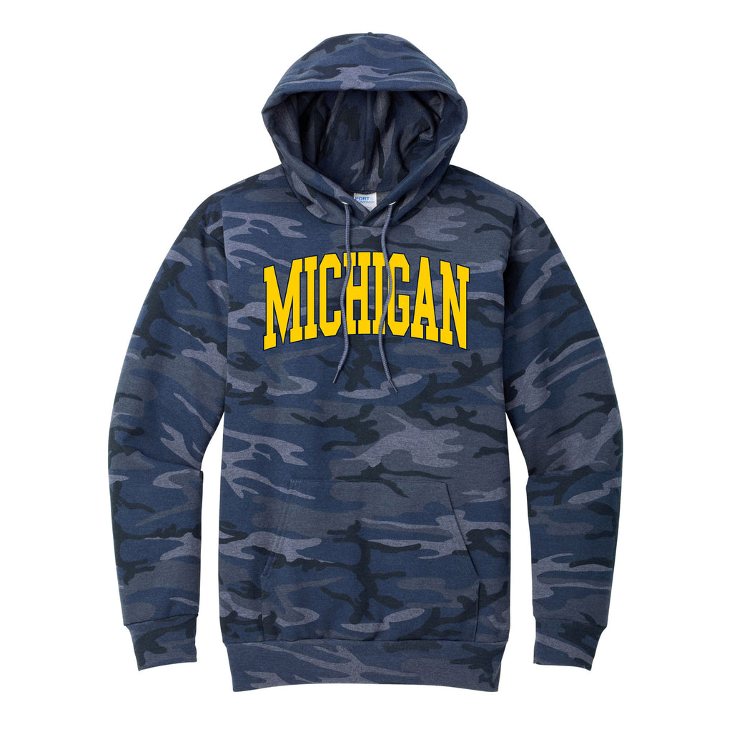 Michigan Mega Arch Camo Hoodie - Heather Navy Camo – Underground Printing