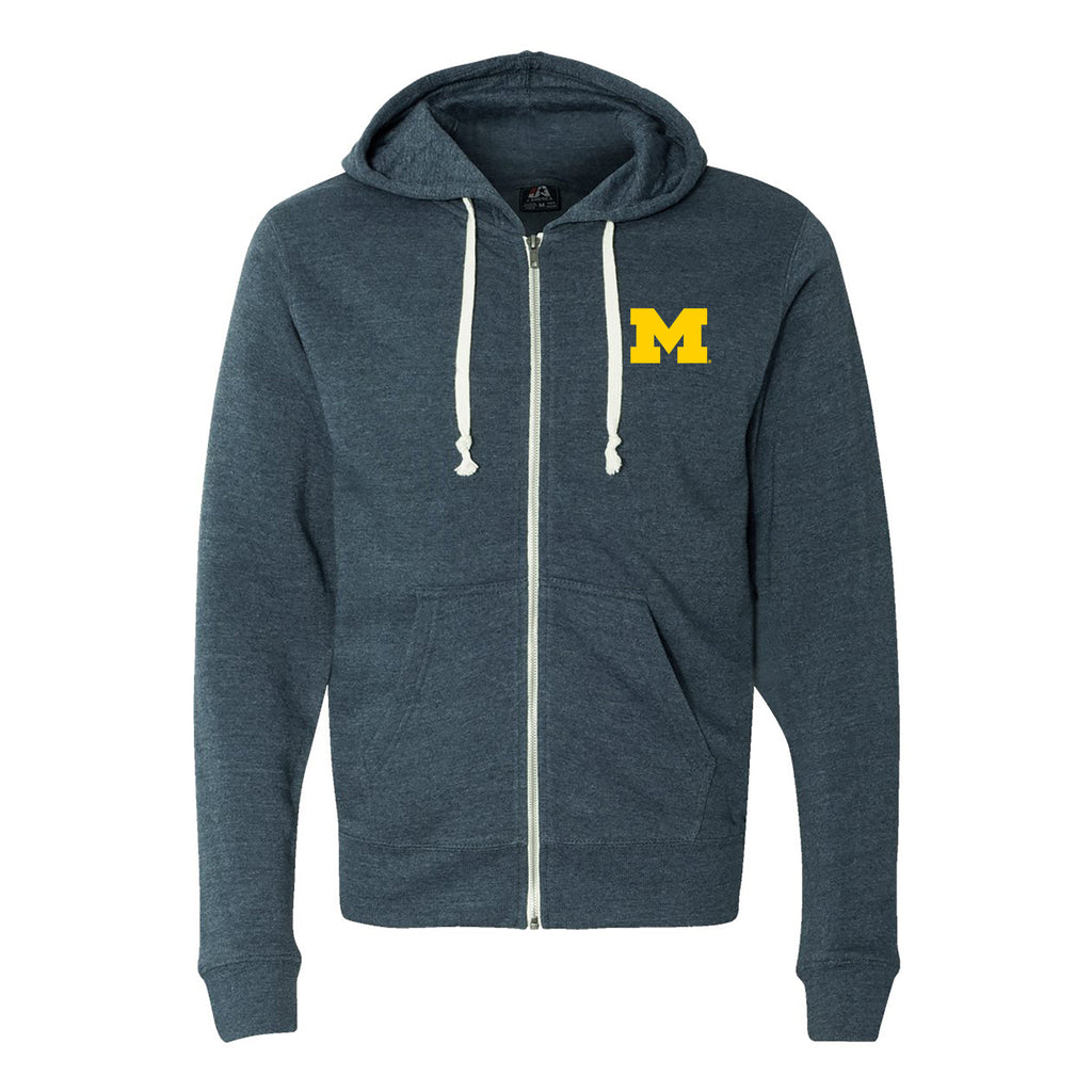 Michigan Block M JA Triblend Full-Zip Hoodie - Navy Triblend ...