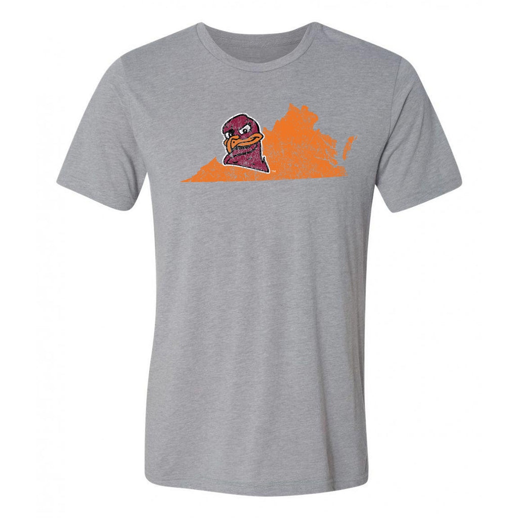 Virginia Tech State Silhouette Hokie Bird Triblend T-Shirt - Grey ...