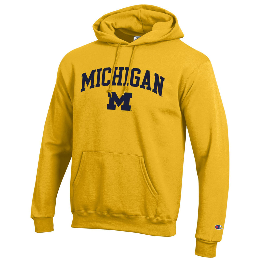 Michigan Arch Logo Champion Youth Powerblend Hoodie - Yellow ...