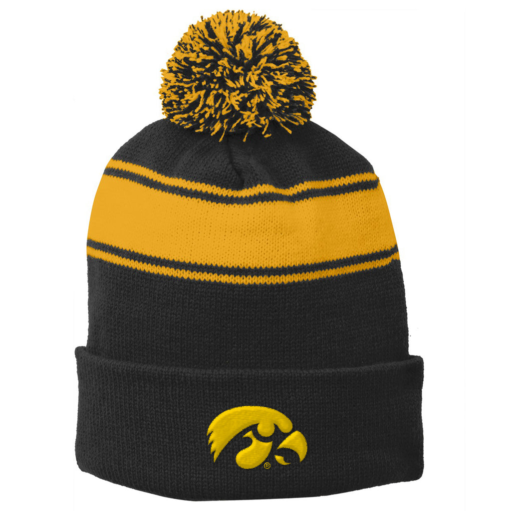 Iowa Primary Logo Stripe Pom Pom Beanie – Underground Printing