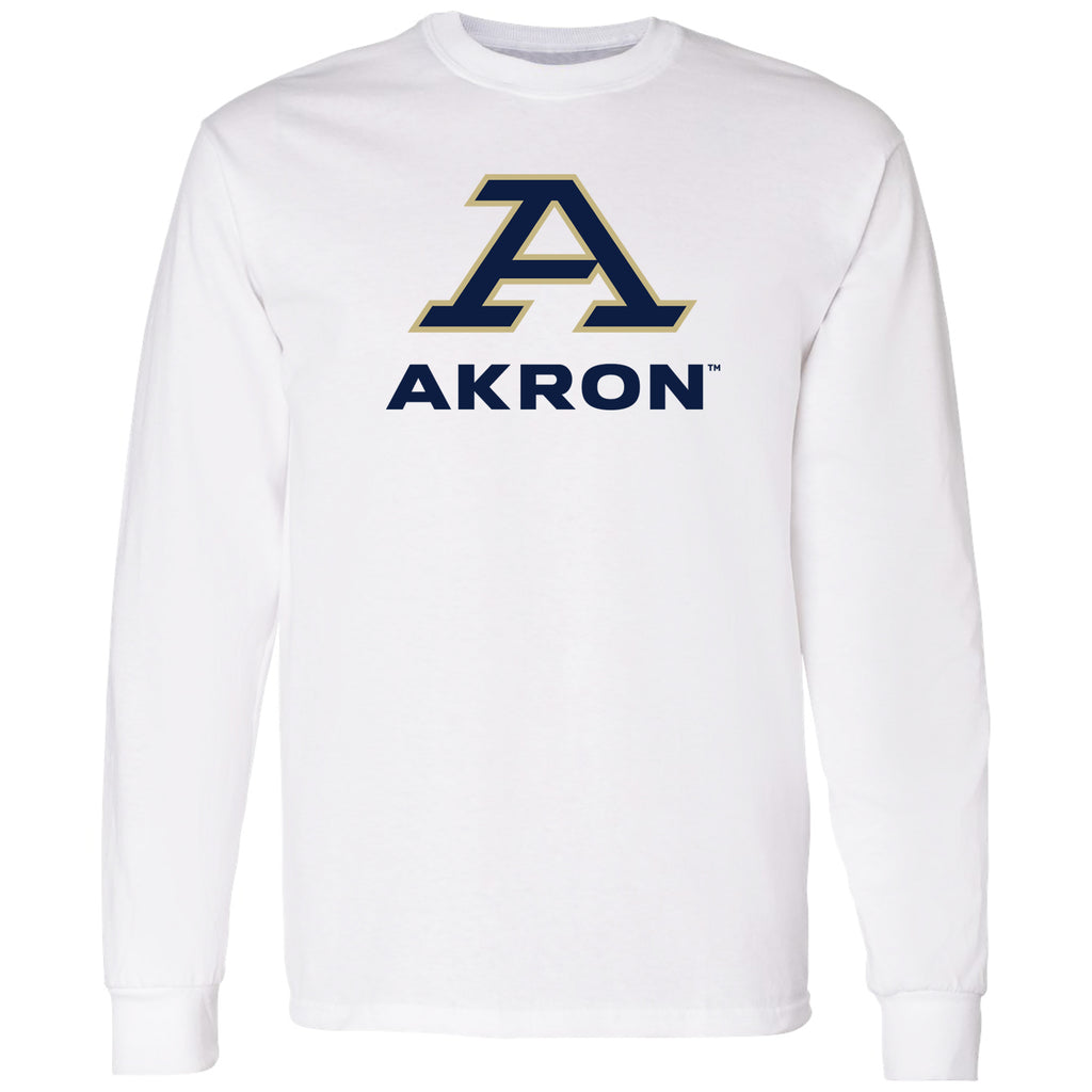 Akron Zips Primary Logo Long Sleeve T Shirt - White – Underground Printing