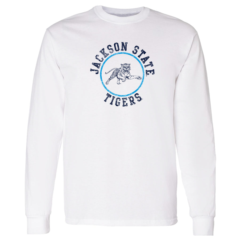Jackson State Tigers Distressed Circle Logo Long Sleeve T Shirt - Whit ...