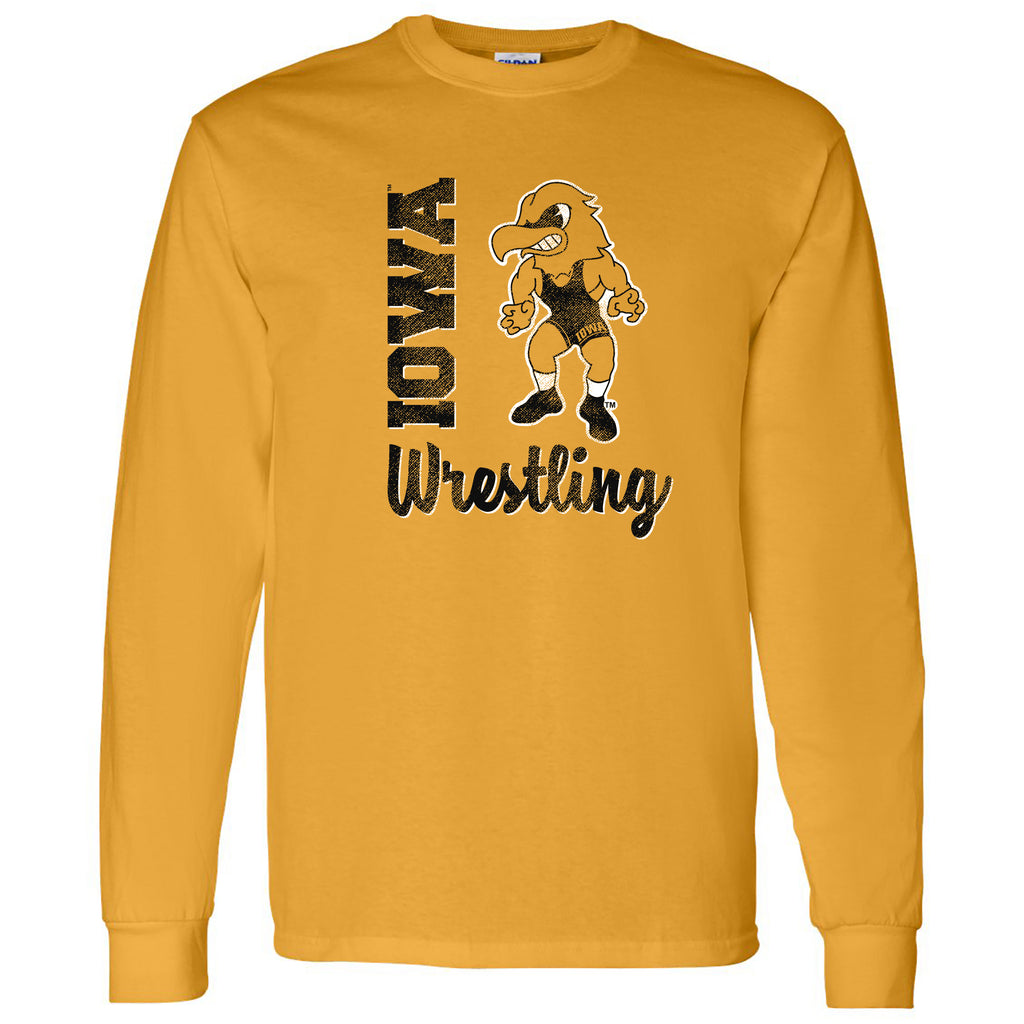 University of Iowa Hawkeyes Herky Wrestling Script Long Sleeve T-Shirt ...
