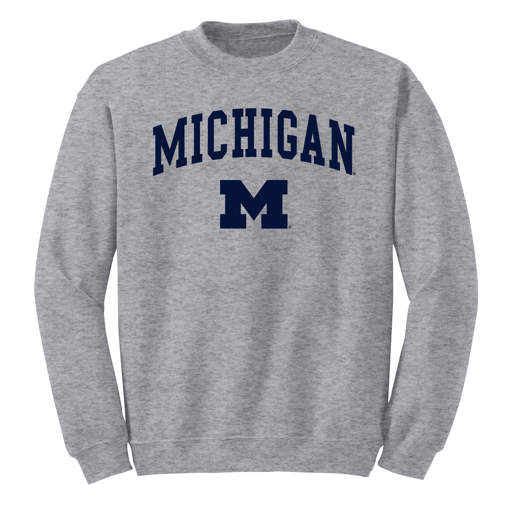 Michigan Wolverines Arch Logo Crewneck Sweatshirt - Sport Grey ...