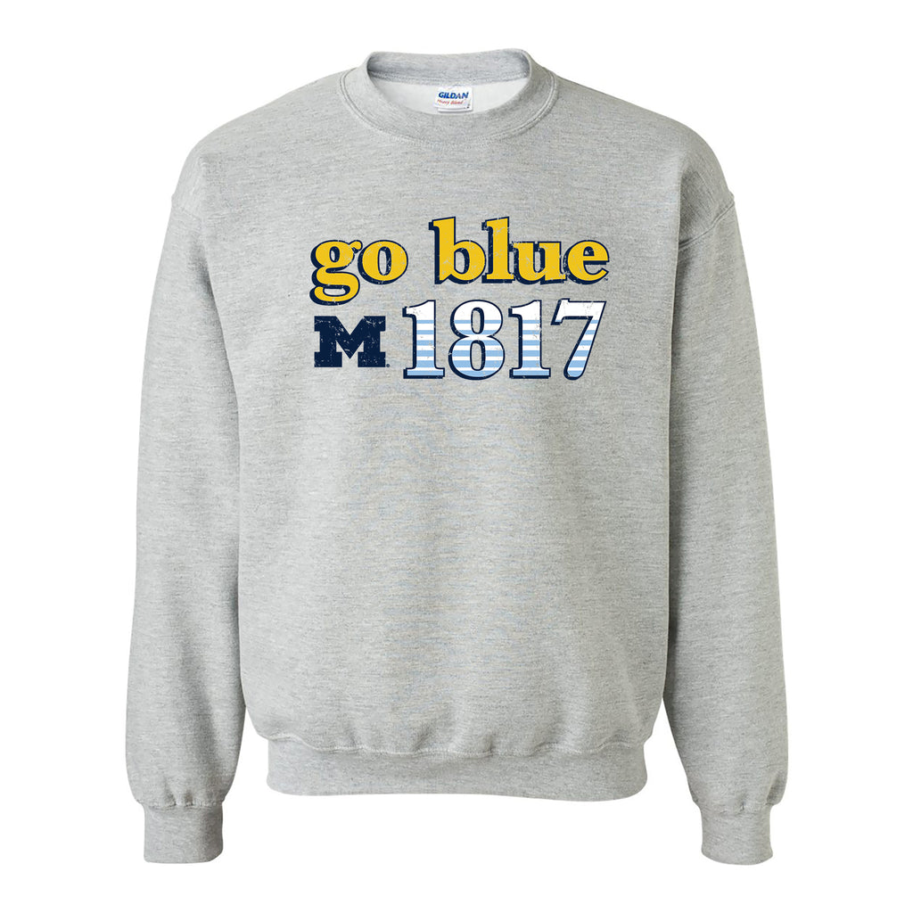 Throwback Year Stripe University of Michigan Wolverines Heavy Blend Cr ...