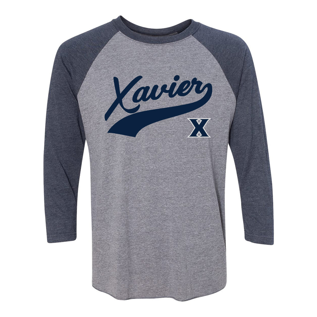 Xavier University Musketeers Baseball Script Raglan - Premium Htr/Vint ...